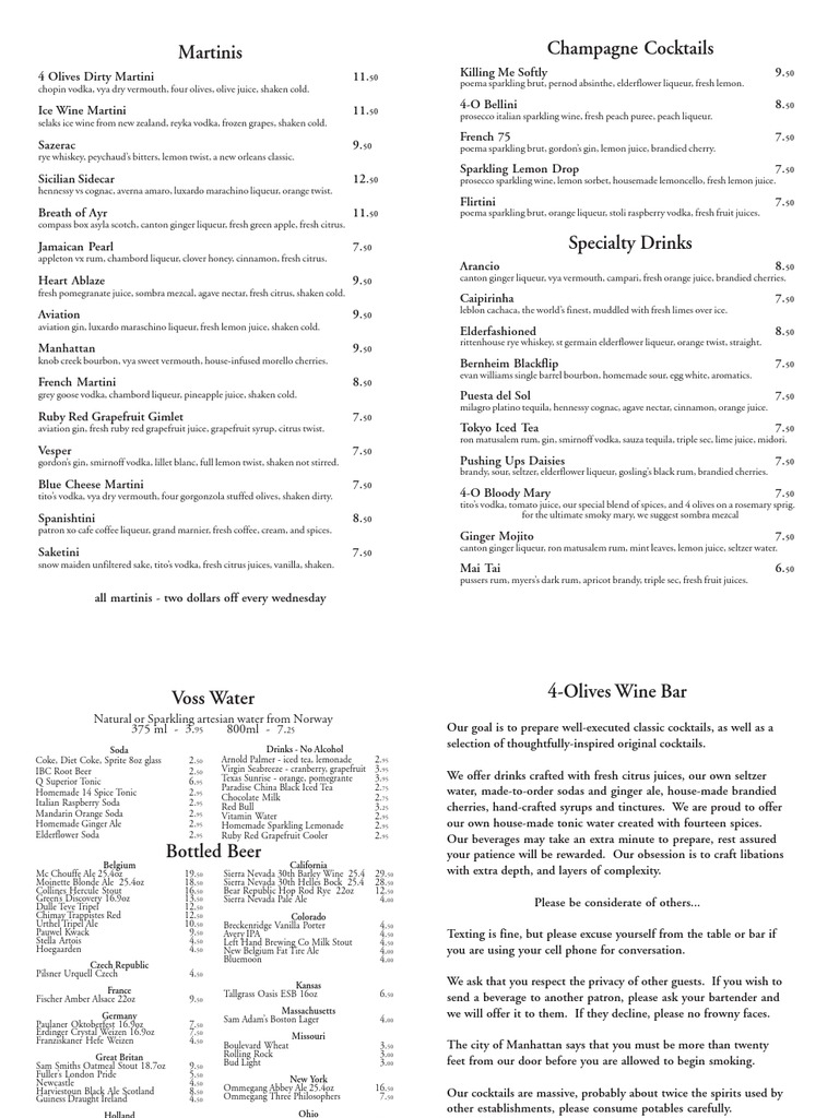 4 Olives Bar Menu Web Style | PDF | Martini (Cocktail) | Soft Drink