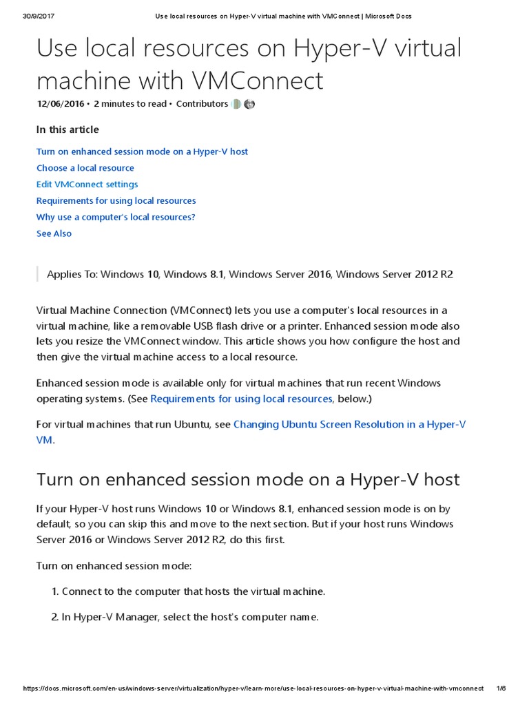 Use Local Resources On Hyper-V Virtual Machine With Vmconnect ...