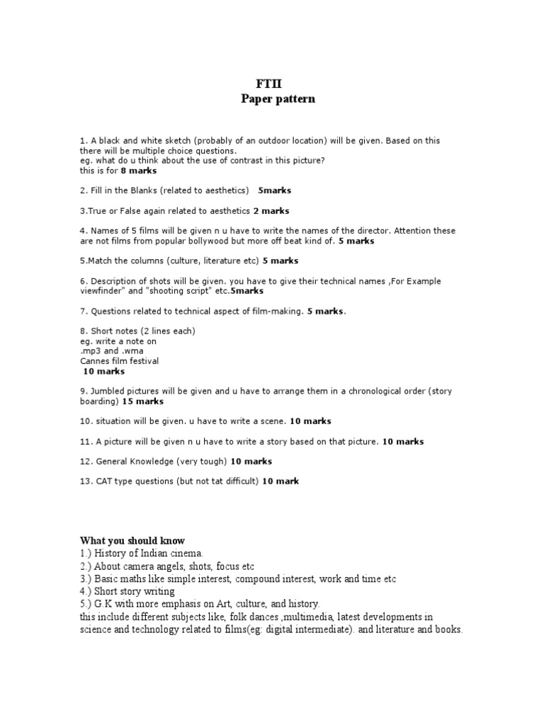 (WWW - Entrance-Exam - Net) - FTII Paper Pattern | PDF