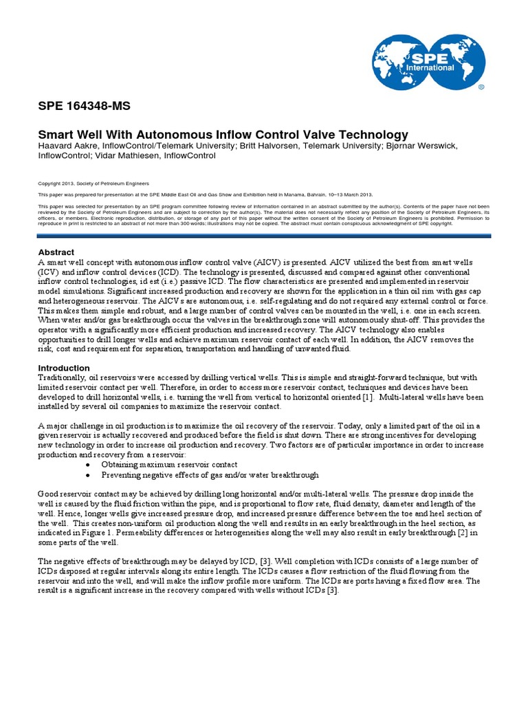 SPE 164348-MS Smart Well With Autonomous Inflow Control Valve ...