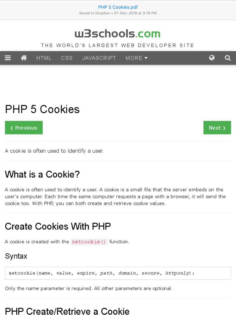 W3schools W3schools W3schools: PHP 5 Cookies PHP 5 Cookies PHP 5 Cookies | PDF | Http Cookie ...