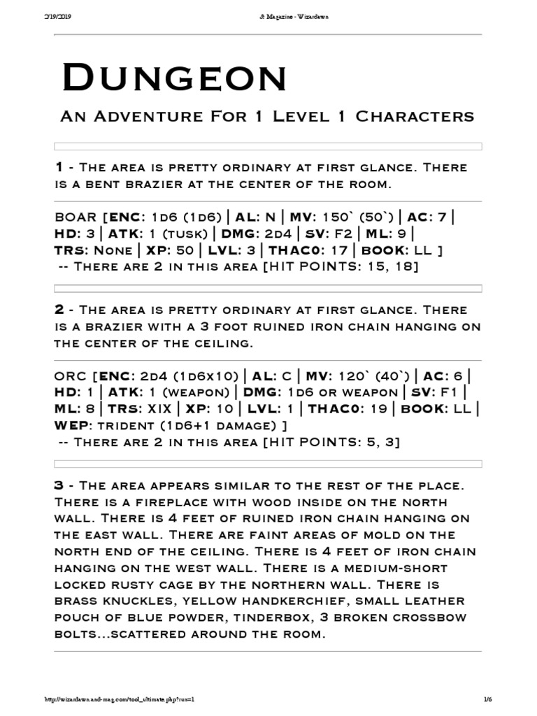 Dungeon: An Adventure For 1 Level 1 Characters | PDF | Leisure | Nature