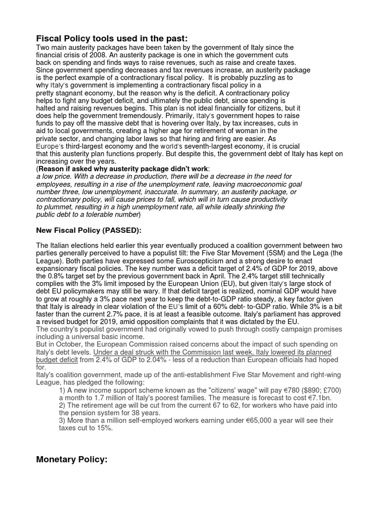 Fiscal Policy Tools Used in The Past | PDF | Austerity | Fiscal Policy