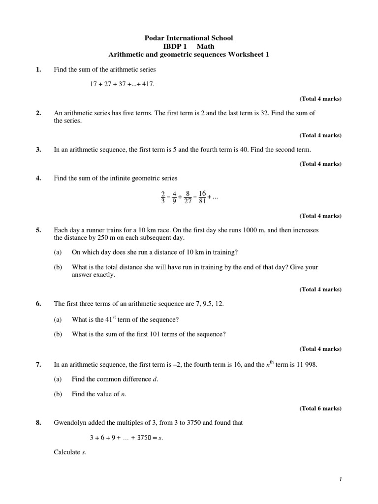 Podar International School Ibdp 1 Math Arithmetic and Geometric ...