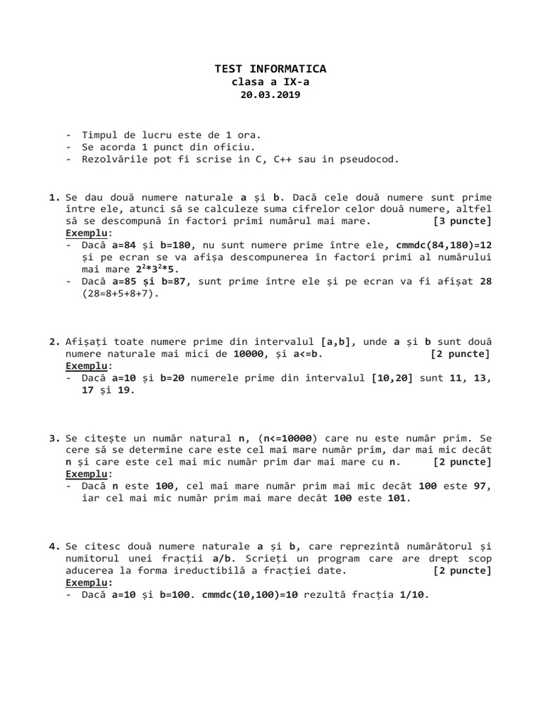 Info 9 Test CMMDC Si Divizibilitate PDF | PDF