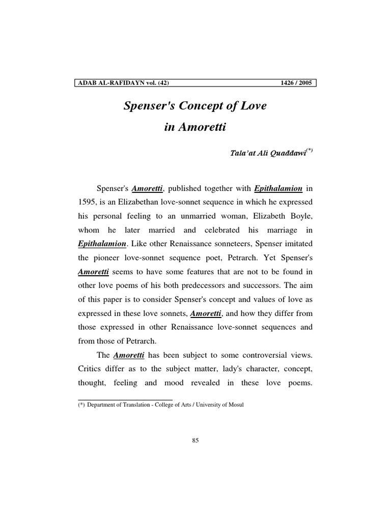 Spenser's Concept of Love in Amoretti: Exploring the Distinguishing ...