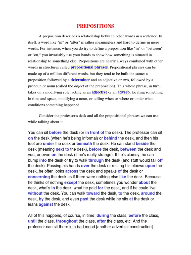 Understanding Prepositions and Their Usage | PDF | Preposition And Postposition | Adjective