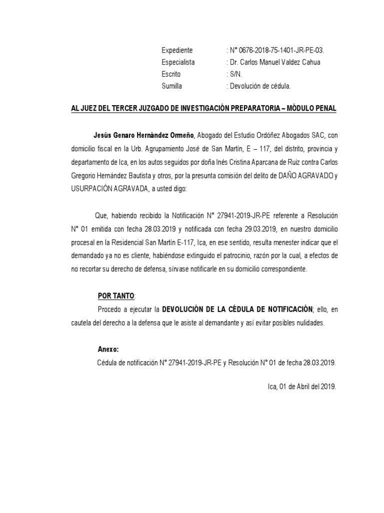 Devolucion de Cedula | PDF