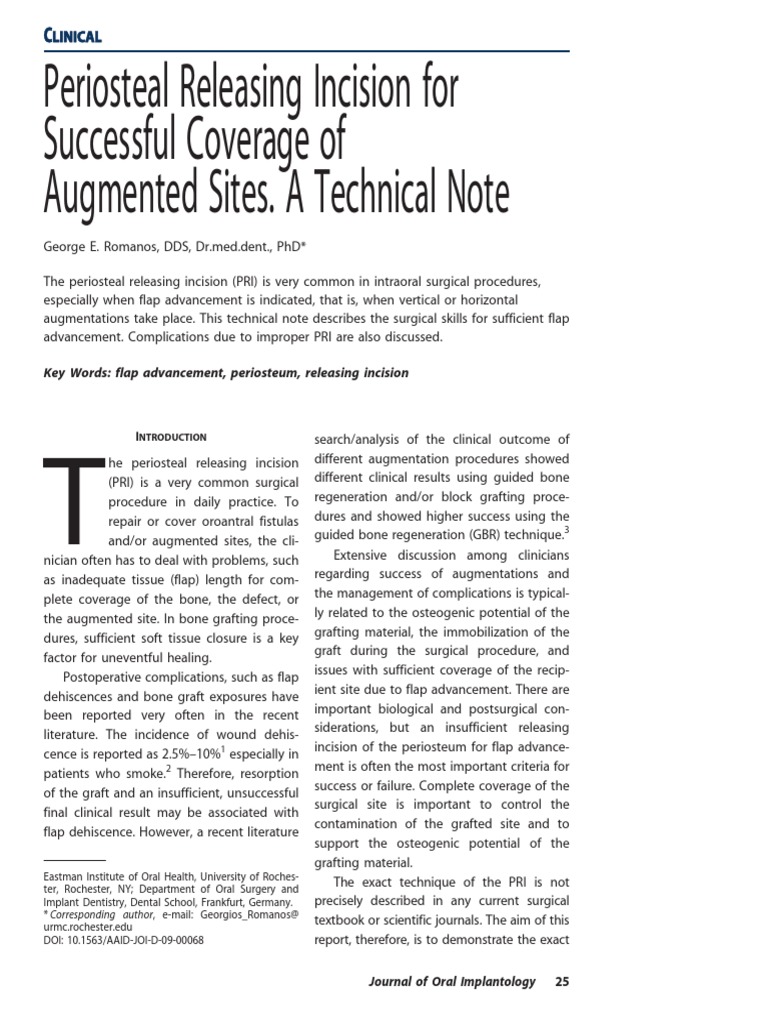 Periosteal Releasing Incision For Successful Coverage of Augmented ...