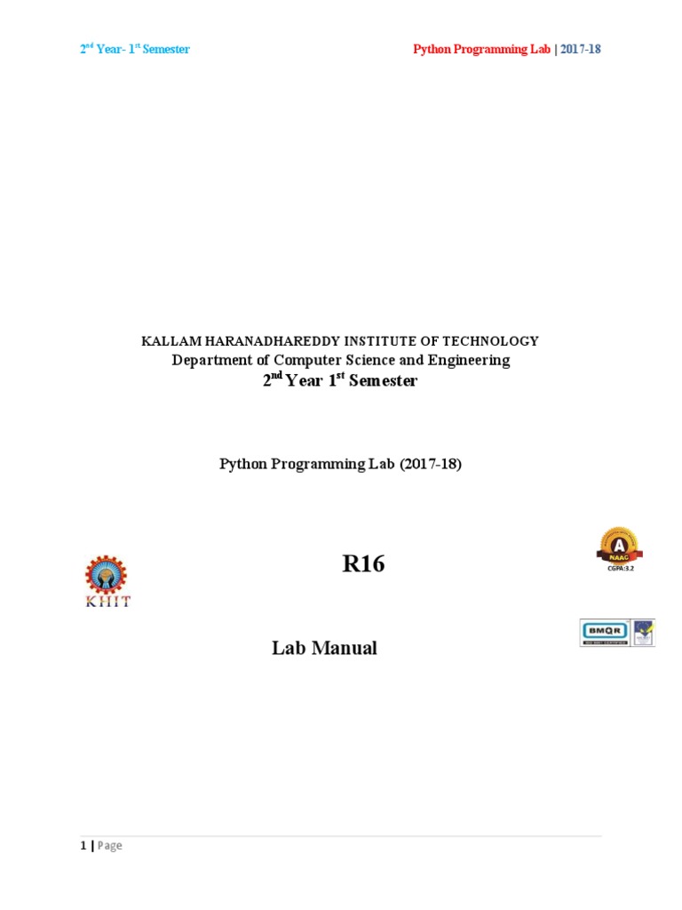 Python Programming Lab Manual for Second Year Computer Science Students, First Semester 2017 ...