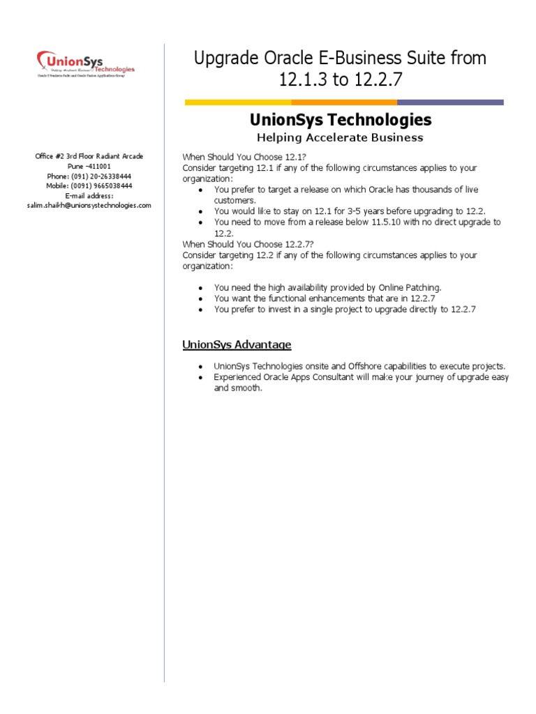 Upgrade Oracle E-Business Suite From 12.1.3 To 12.2.7 | PDF