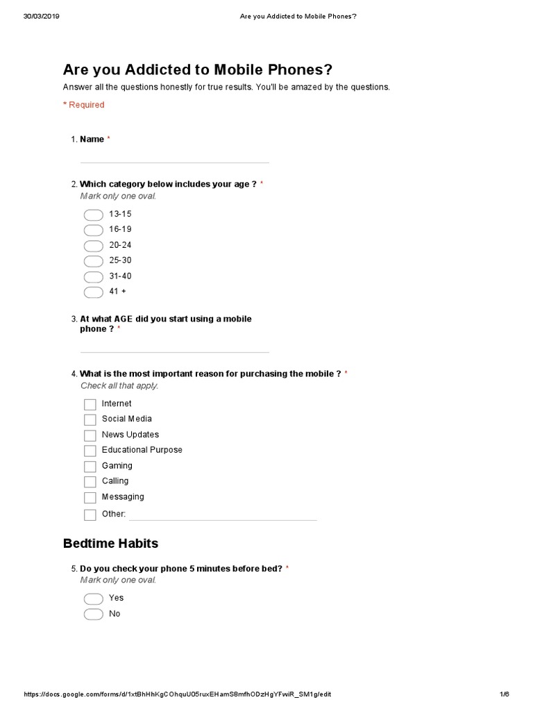 Are You Addicted To Mobile Phones - Google Forms | PDF | Mobile Phones ...