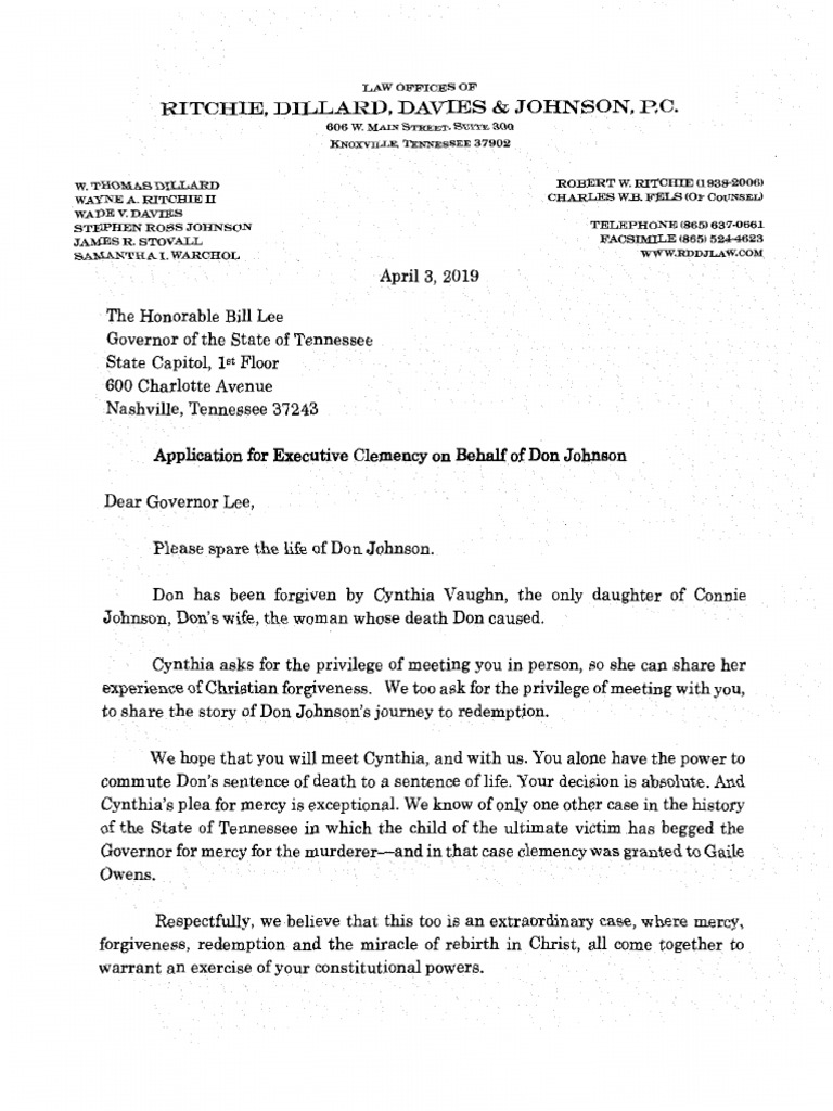 Johnson Request for Mercy and Healing | Pardon | Justice