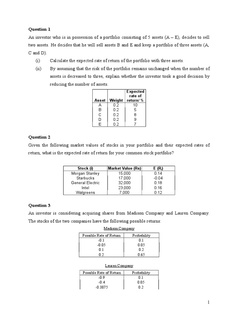 Tutorials 6 - Risk Return | PDF | Portfolio (Finance) | Stocks