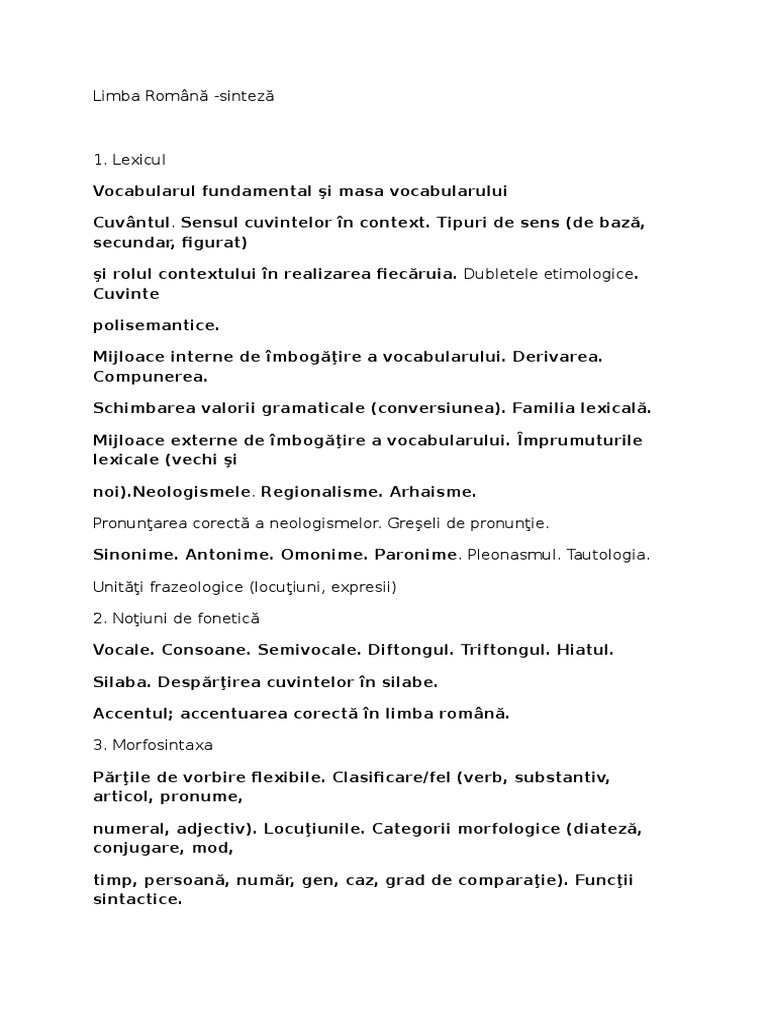 Limba Romana Sinteza Gramatica PDF | PDF