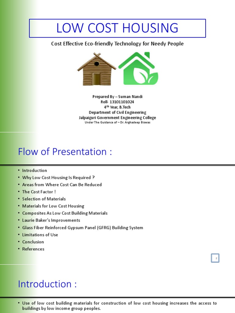 Low Cost Housing Ppt 3 Pdf Building Materials Recycling