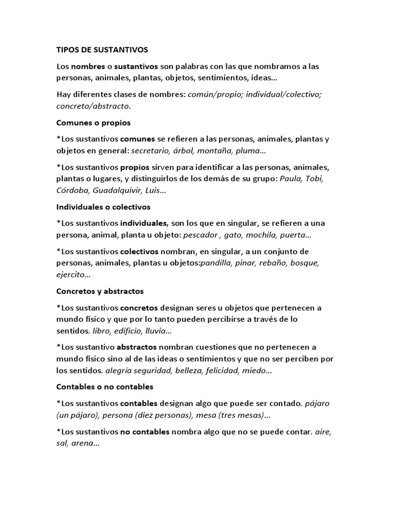 Tipos de Sustantivos | PDF
