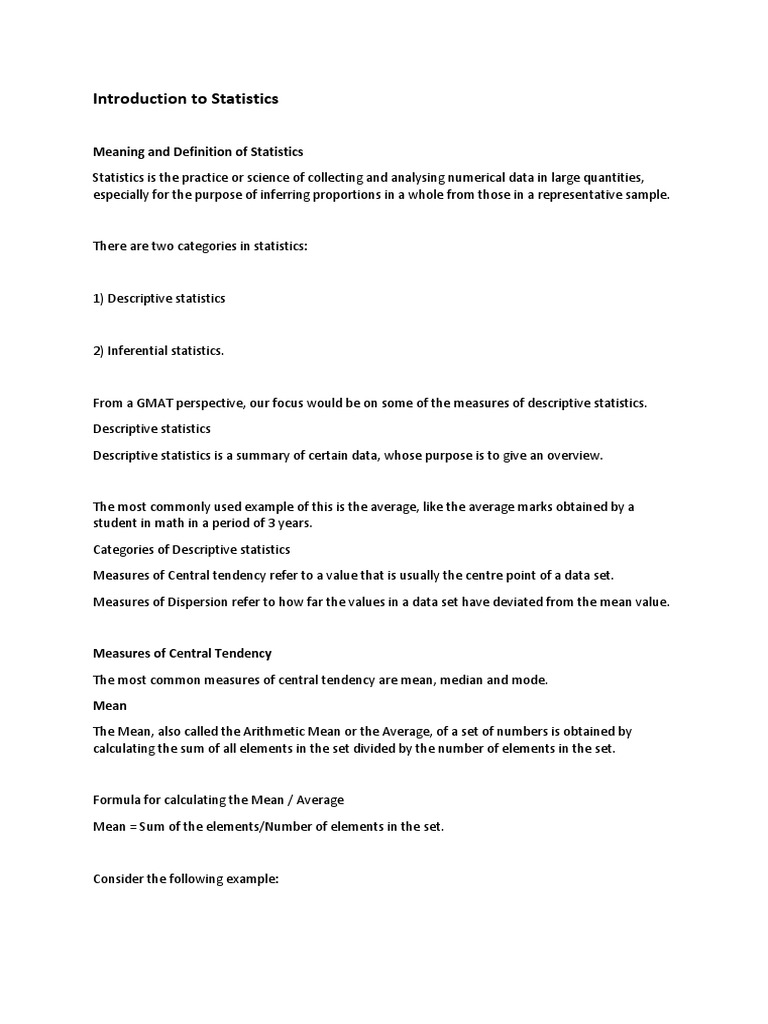 Introduction To Statistics: Meaning and Definition of Statistics | PDF ...
