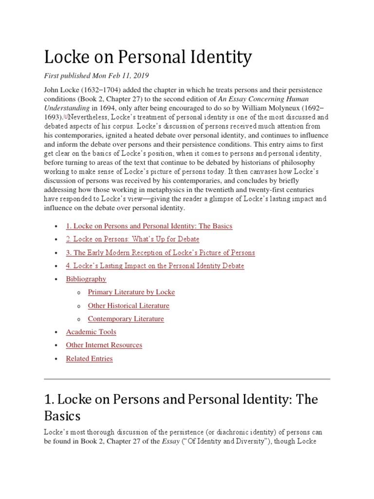 Locke On Personal Identity | PDF | Philosophy Of Self | Substance Theory