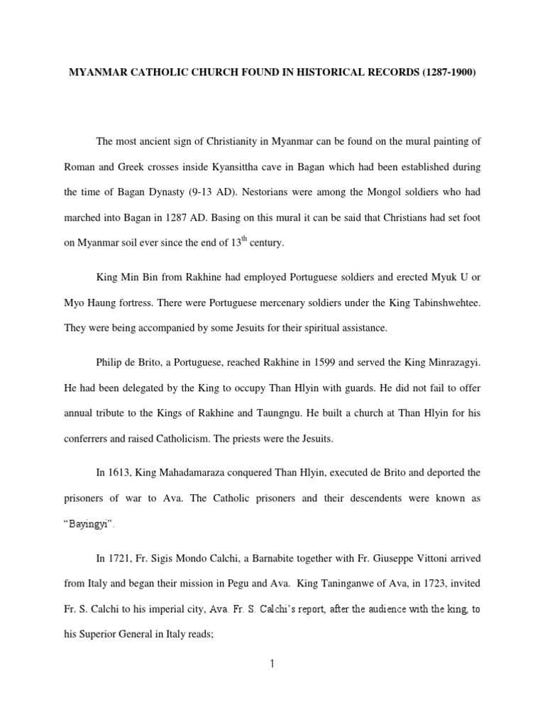 A Comprehensive History of the Catholic Church in Myanmar from the 13th ...