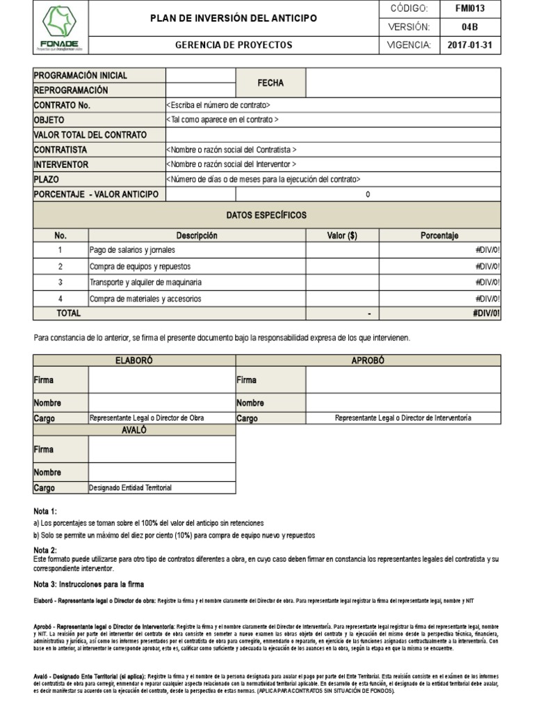 FMI013 Plan de Inversión Del Anticipo v. 04B | Negocios | Informática y ...