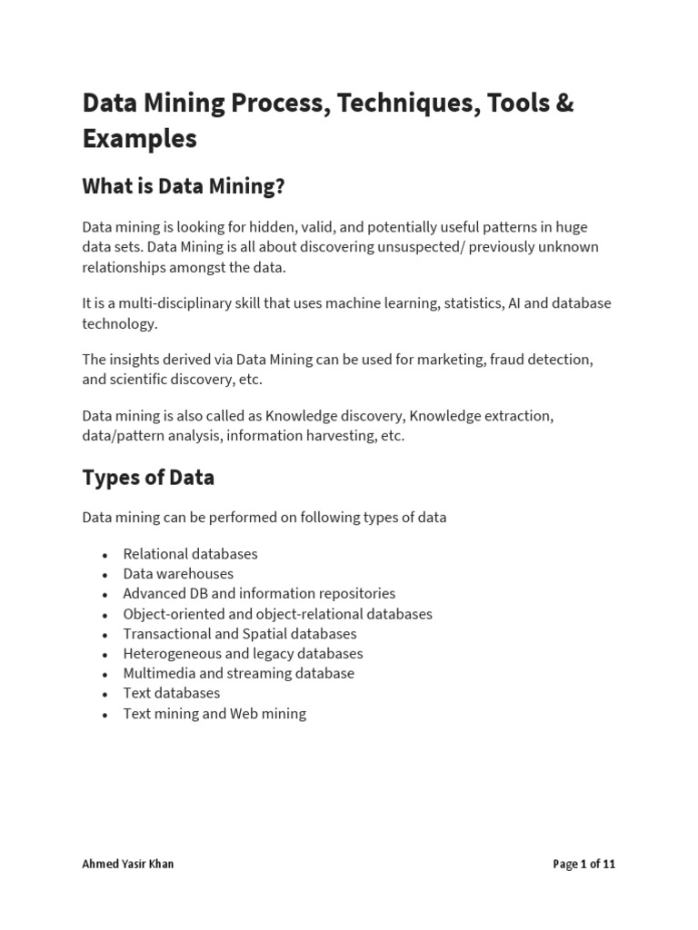 Data Mining Process, Techniques, Tools & Examples | PDF | Data Mining | Data Analysis