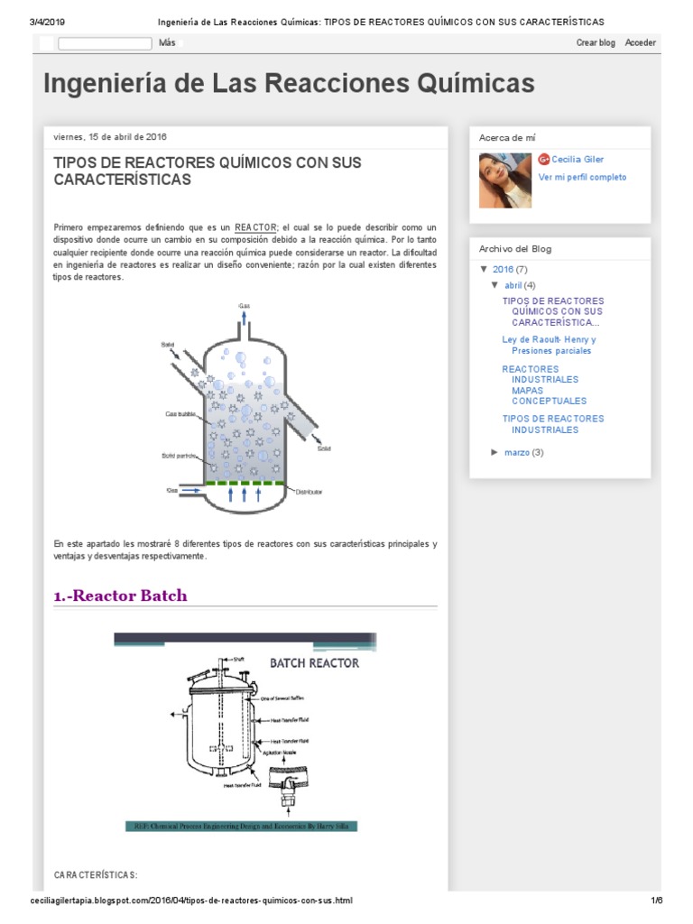 Tipos de Reactores Químicos Con Sus Características | PDF | Reactor Quimico | Química Física