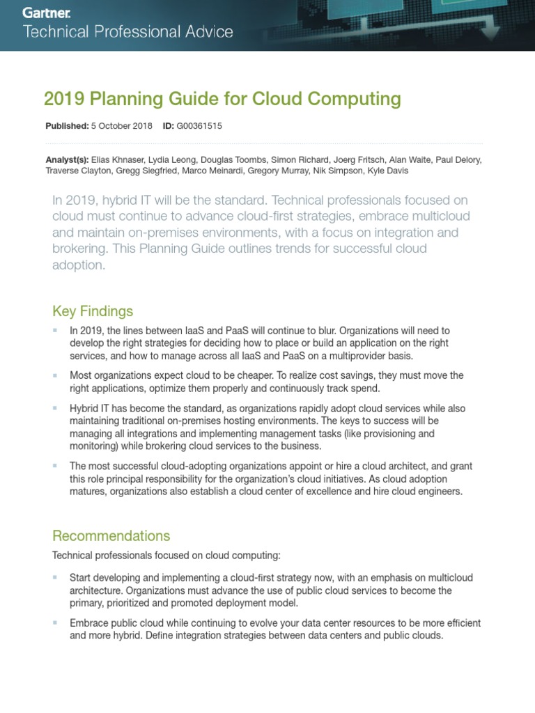 Gartner Research Cloud Computing Planning Guide 2019 | PDF | Software As A Service | Cloud Computing