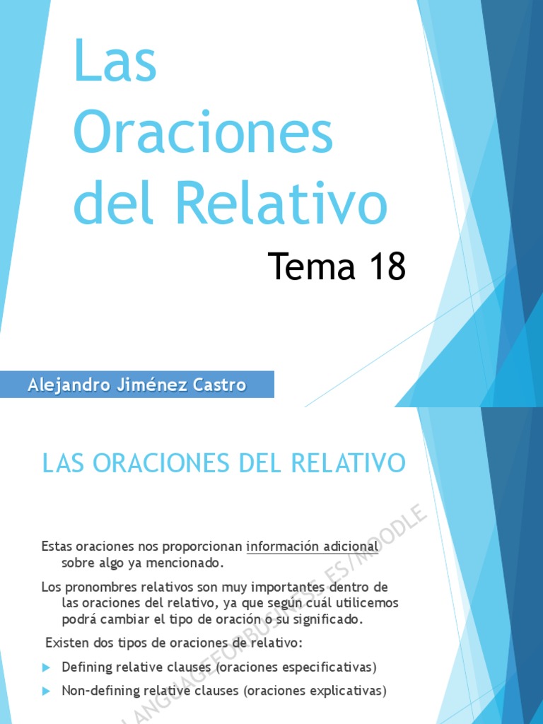 Tema 18 - Las Oraciones Del Relativo (Relative Clauses) | PDF | Asunto ...