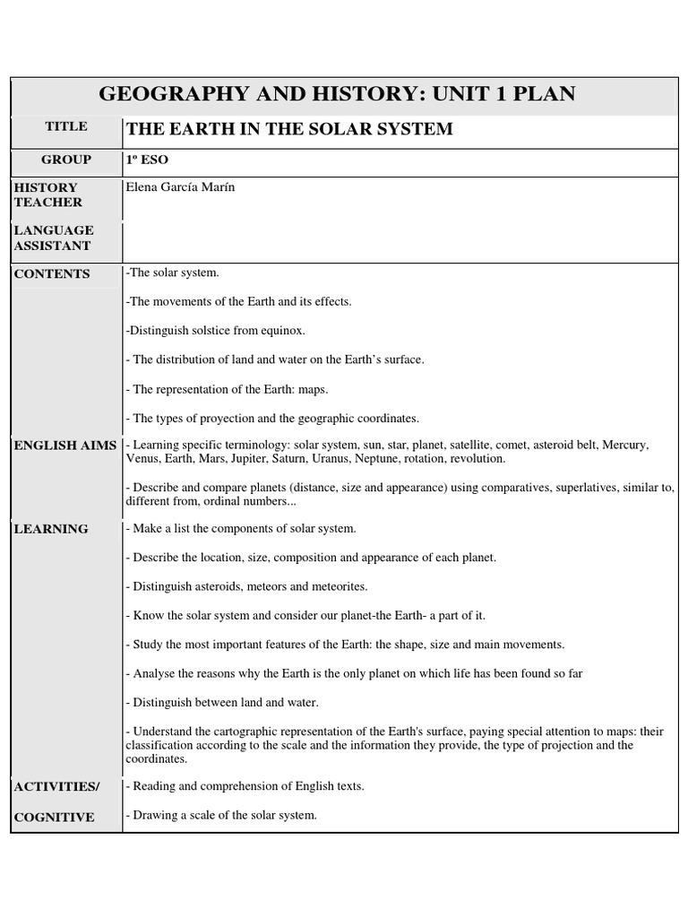 Unit Plan The Solar System | PDF | Solar System | Planets