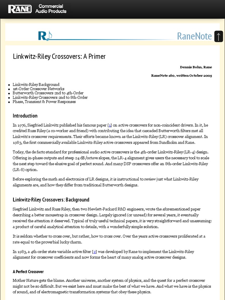 Linkwitz Riley Crossovers Primer | PDF | Low Pass Filter | Phase (Waves)