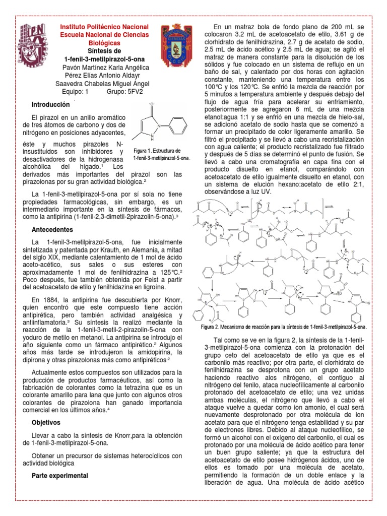 Síntesis de 1-fenil-3-metilpirazol-5-ona: Instituto Politécnico ...