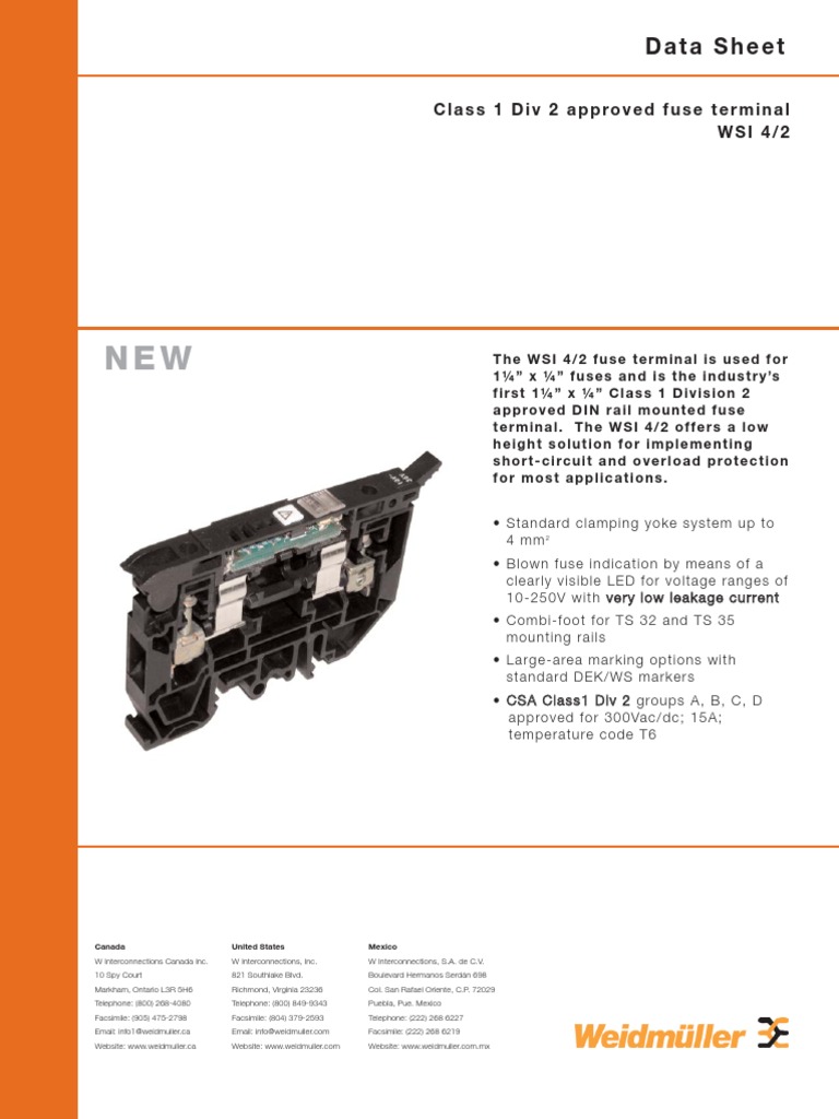 Ex Fuse Holder Terminal Block - Weidmuller - WSI4-2 | Download Free PDF ...