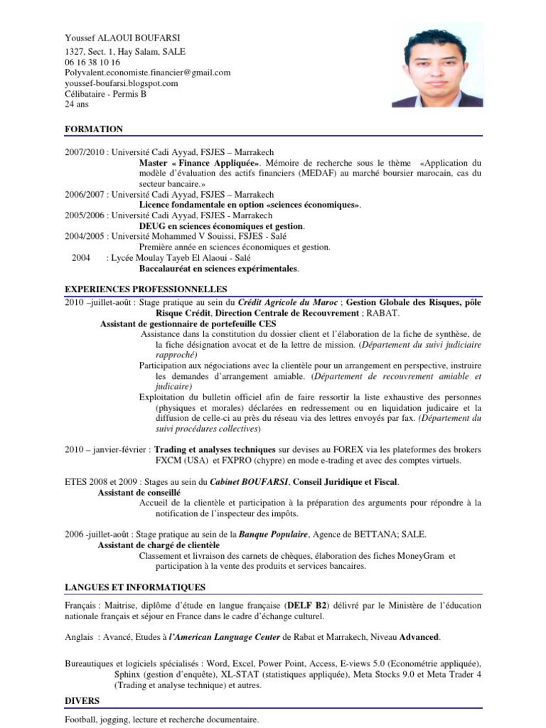 CV Youssef Alaoui Boufarsi | PDF | Modèle d'évaluation des actifs ...