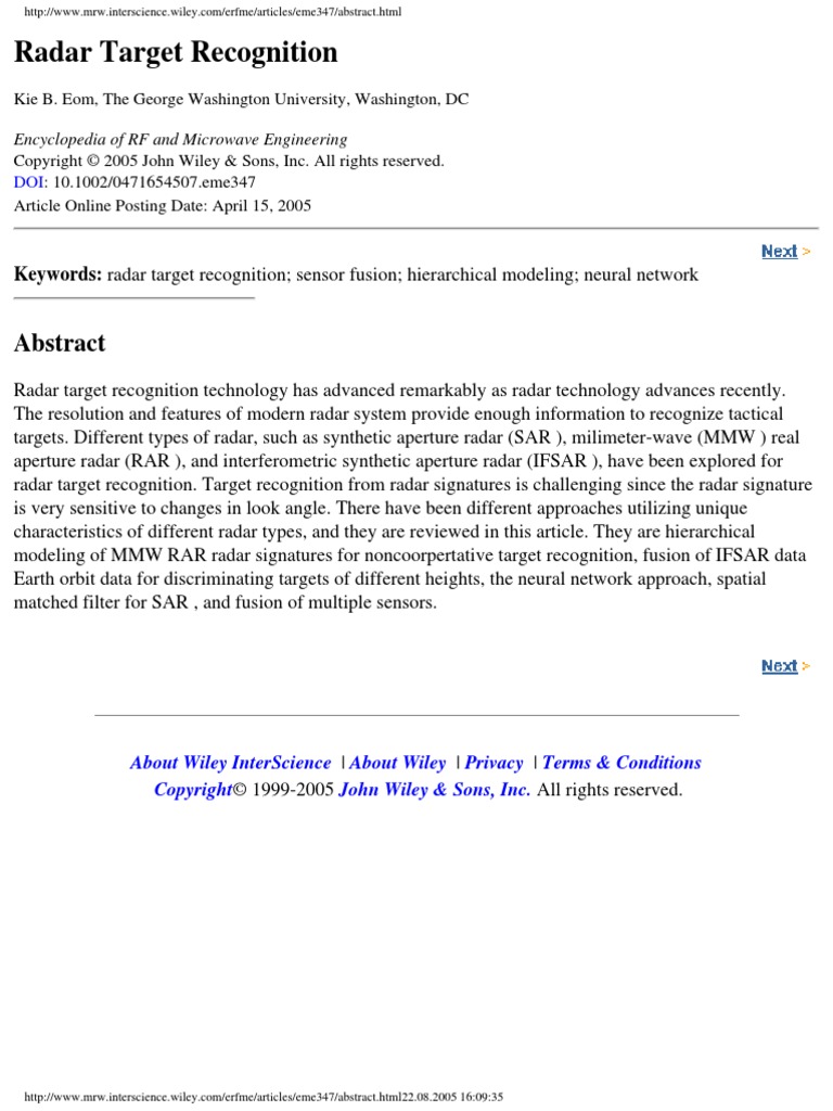 Radar Target Recognition | PDF | Artificial Neural Network | Spectral ...