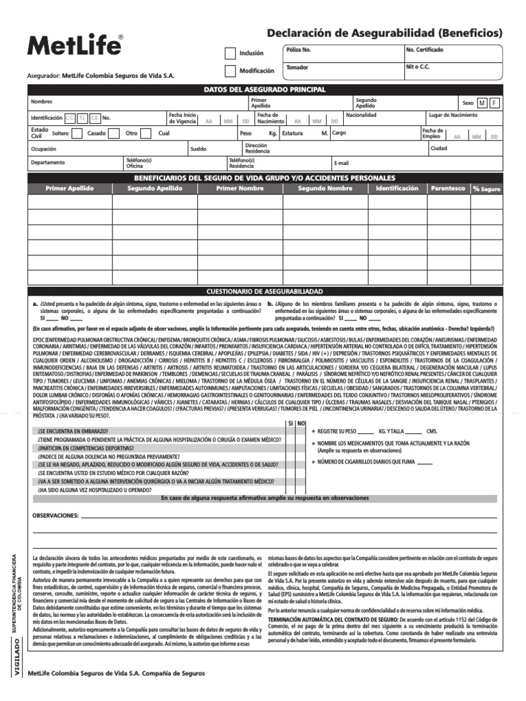 Seguro de Vida - Metlife | PDF | Póliza de seguros | Medicina