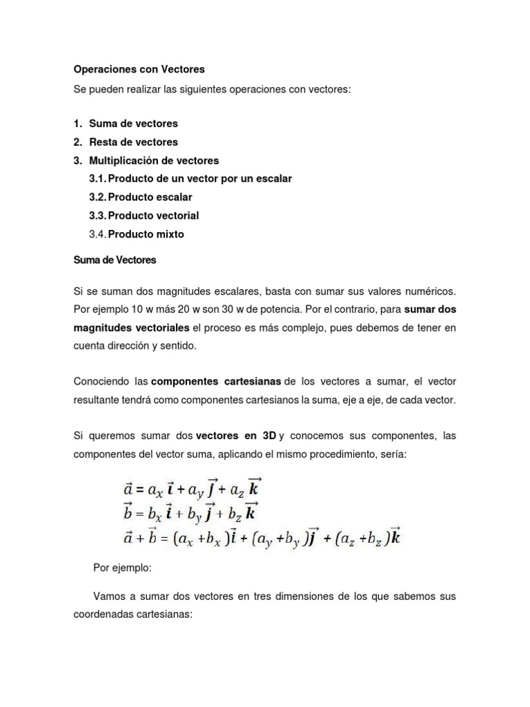 Operaciones Con Vectores | PDF | Vector Euclidiano | Escalar (Matemáticas)