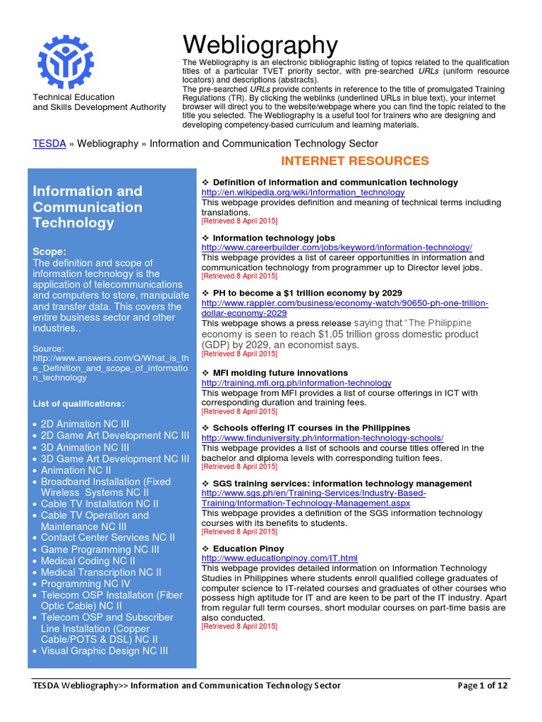 Info and Com Tech Webliography PDF | PDF | Call Centre | 2 D Computer ...
