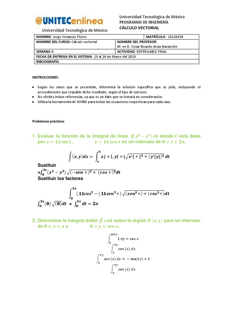 Entregable Final Cálculo Vectorial 19 2(1) | PDF | Integral | Vector Euclidiano