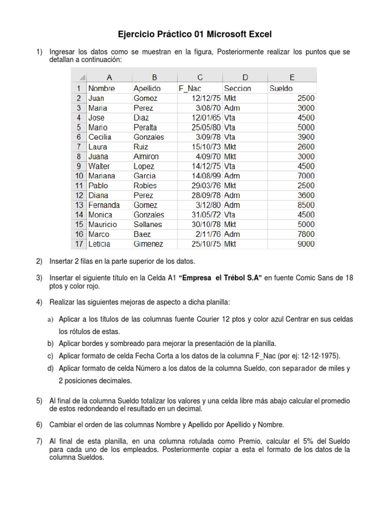 Ejercicio Práctico 01 Microsoft Excel | PDF | Microsoft Excel | Software
