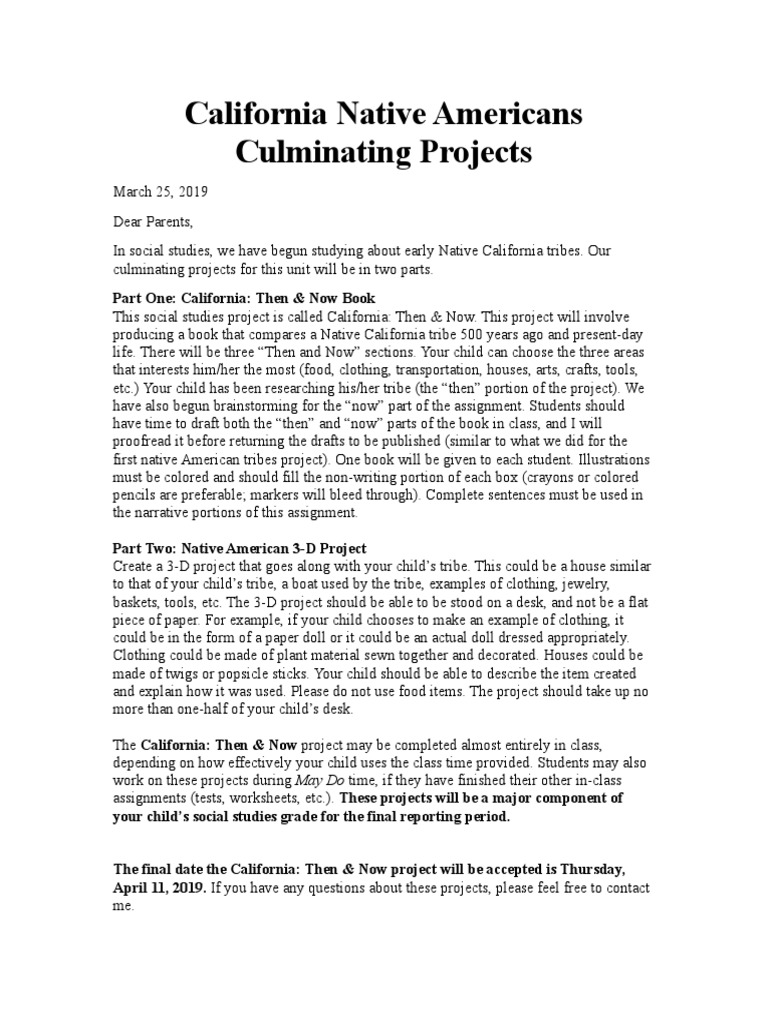 California Native Americans Culminating Projects | PDF