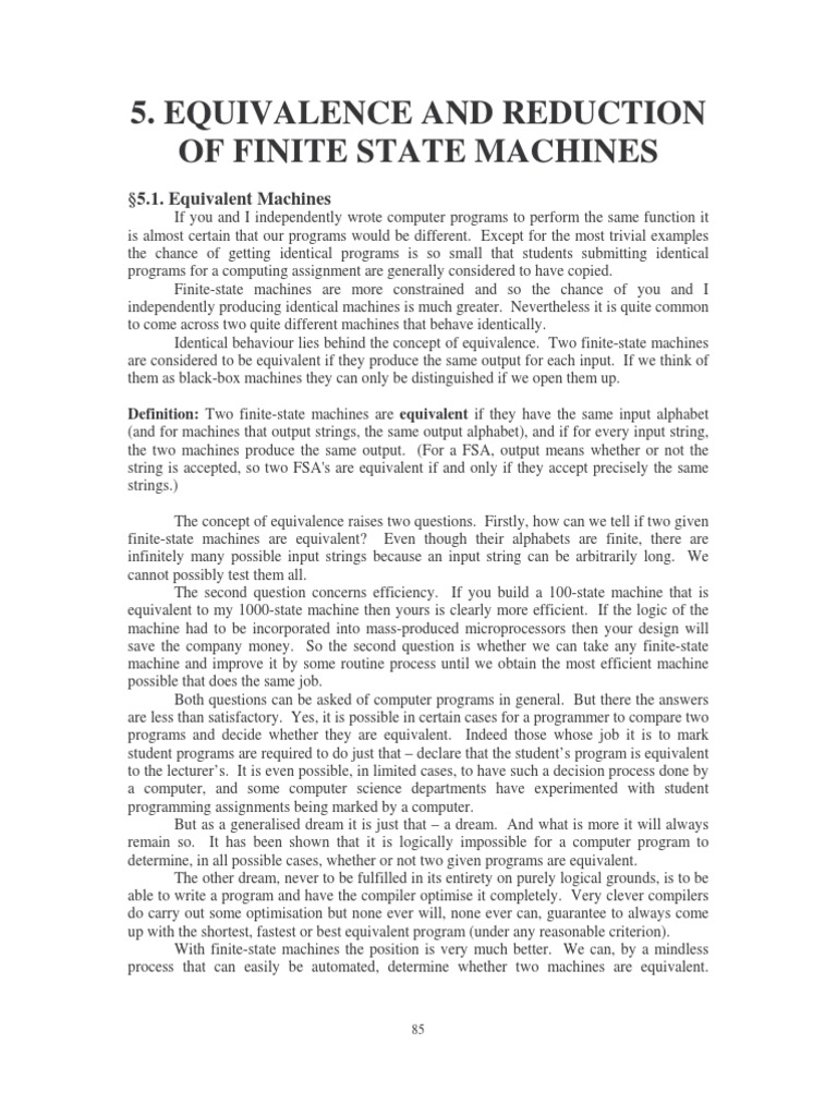 Equivalence And Reduction Of Finite State Machines Pdf Computer