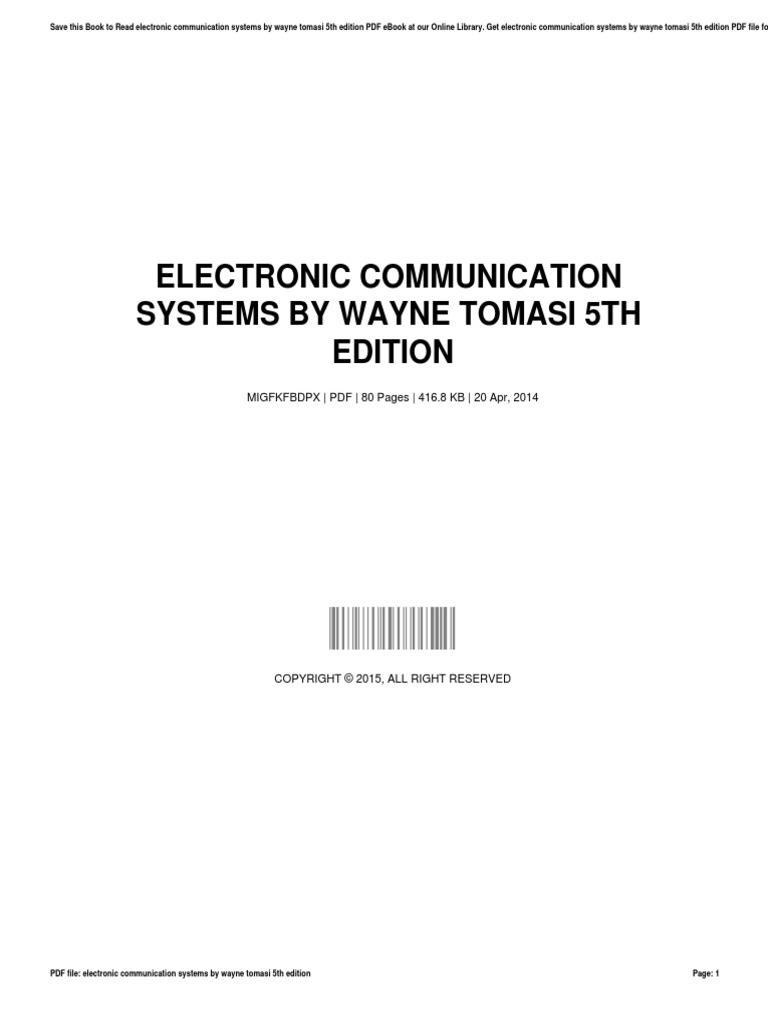 Electronic Communication Systems by Wayne Tomasi 5th Edition ...