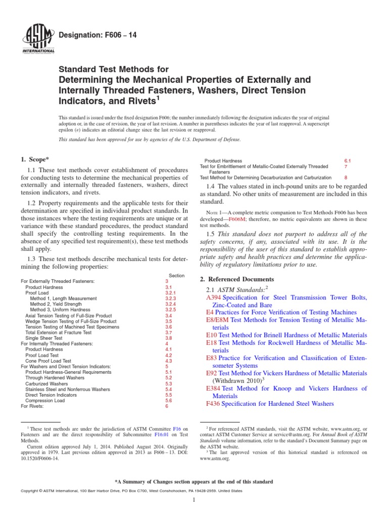 ASTM F606.pdf | Screw | Strength Of Materials