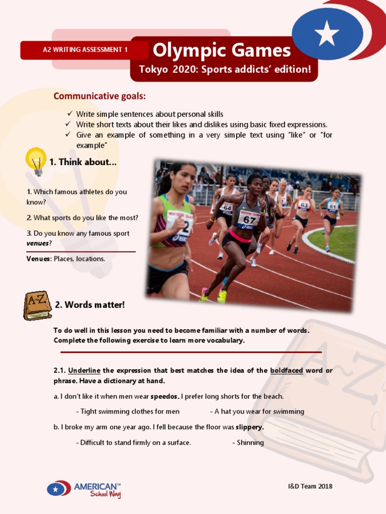 A2 Writing Assessment 1 Olympic Games 2020 Sport Addicts Edition | PDF ...