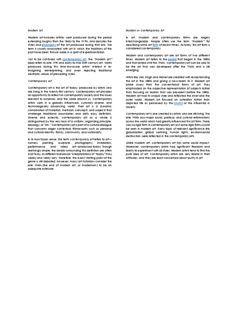 Modern vs Contemporary Art: Key Differences | PDF | Contemporary Art ...