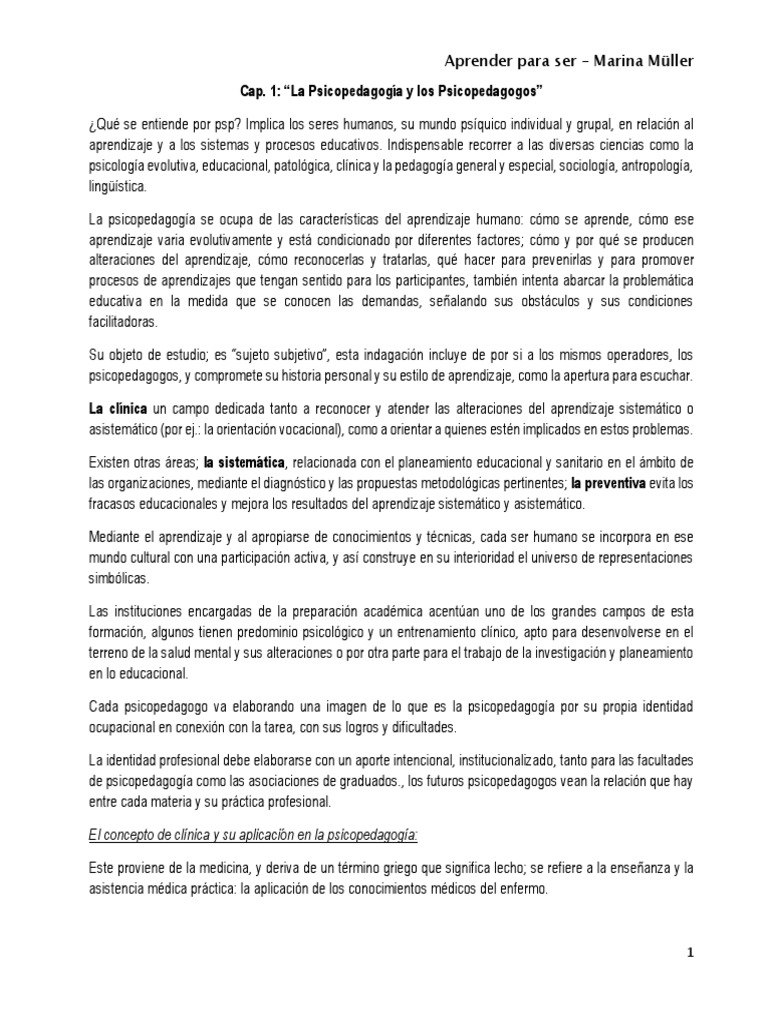 Psicopedagogía Clínica según Marina Müller | PDF | Psicoanálisis ...