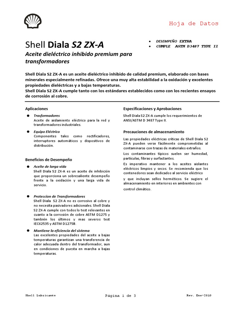 Aceite Dieléctrico Shell Diala S2 ZX-A | PDF | Cobre | Petróleo