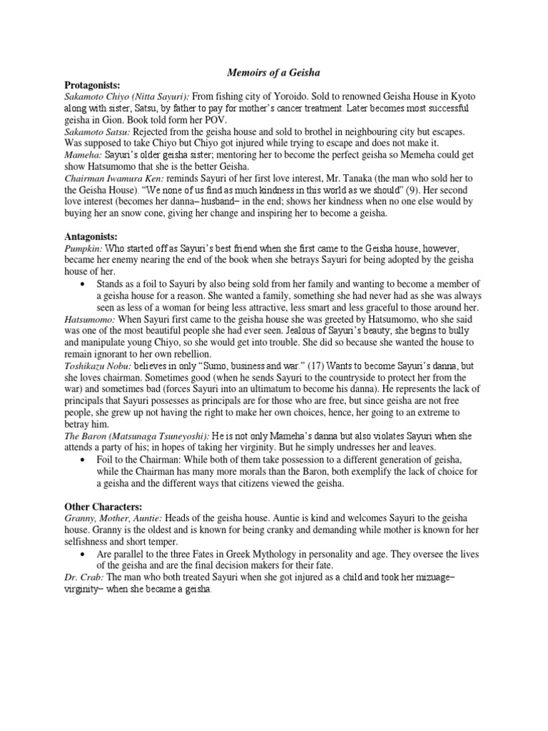 Memoirs of A Geisha Characters | PDF | Geisha