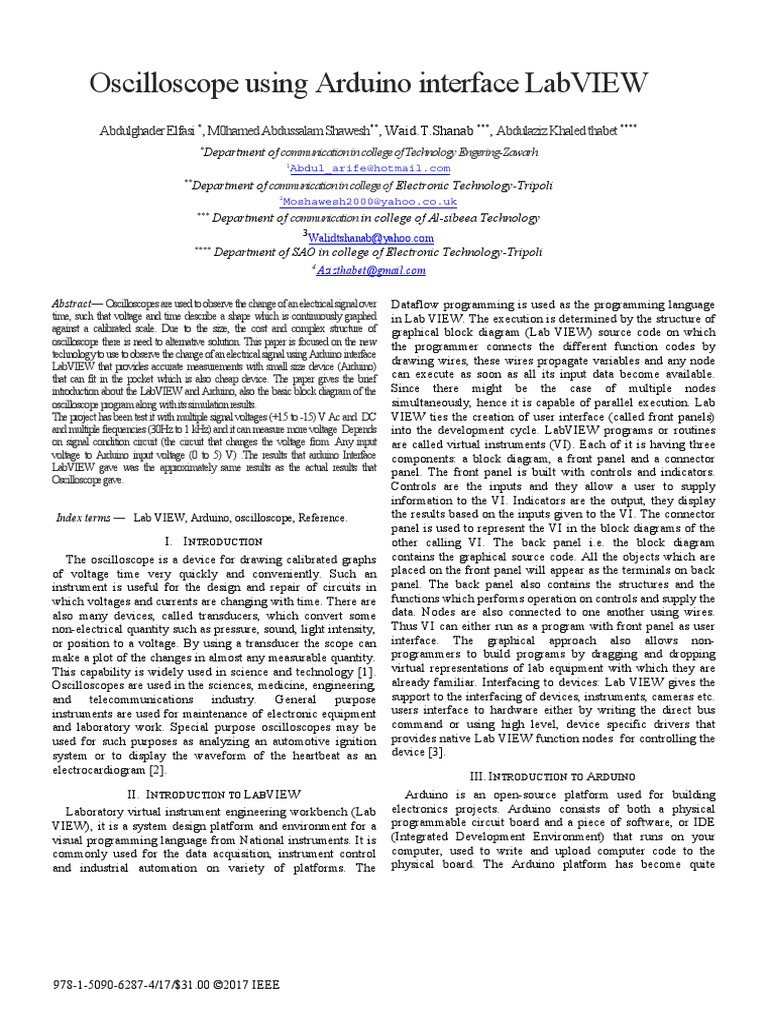Oscilloscope Using Arduino Interface LabVIEW PDF | PDF | Analog To ...